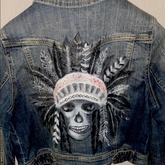 Jackets & Coats | Native Skull Jean Jacket Hand Painted | Poshmark
